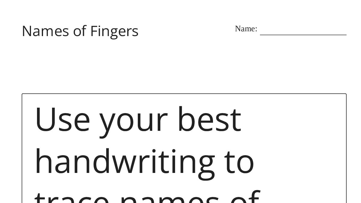 Names of Fingers - My Worksheet Maker: Create Your Own Worksheets