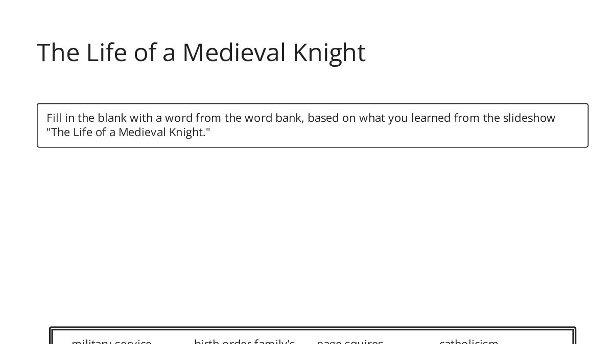 The Life of a Medieval Knight - My Worksheet Maker: Create Your Own ...