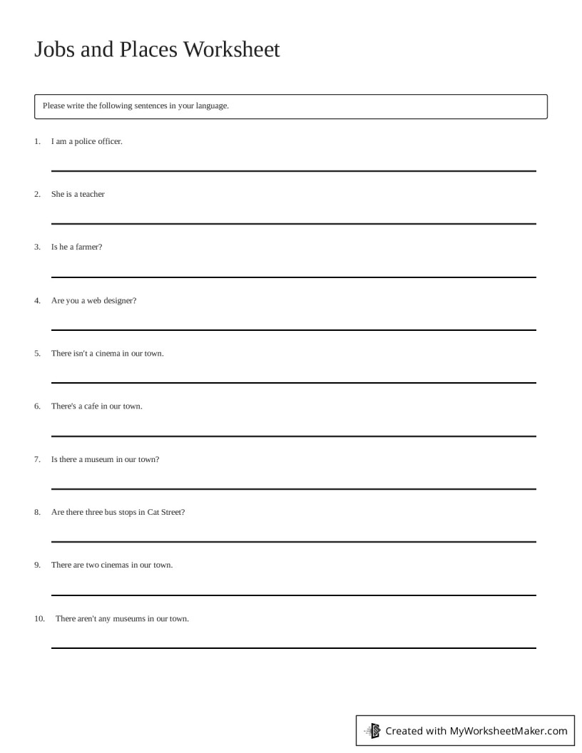 Jobs and Places Worksheet - My Worksheet Maker: Create Your Own Worksheets