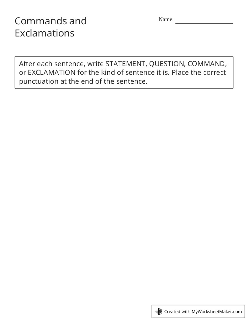 Commands and Exclamations - My Worksheet Maker: Create Your Own Worksheets