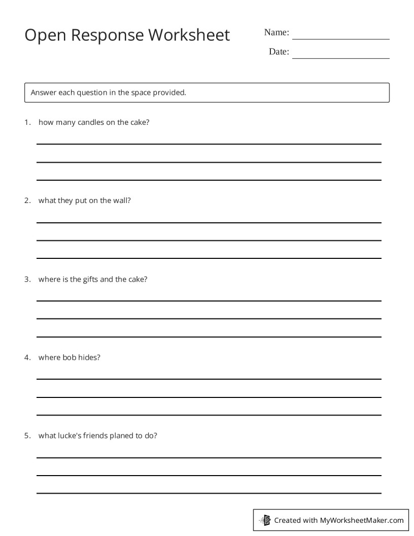 Open Response Worksheet - My Worksheet Maker: Create Your Own Worksheets