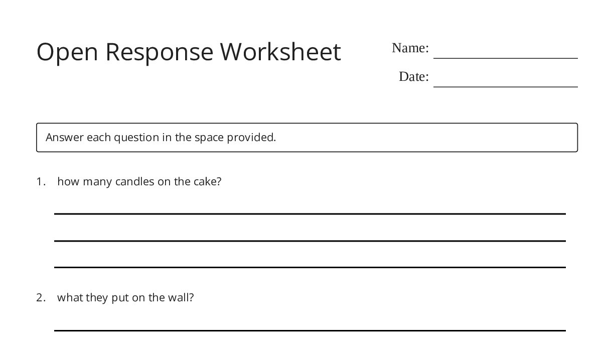 Open Response Worksheet - My Worksheet Maker: Create Your Own Worksheets