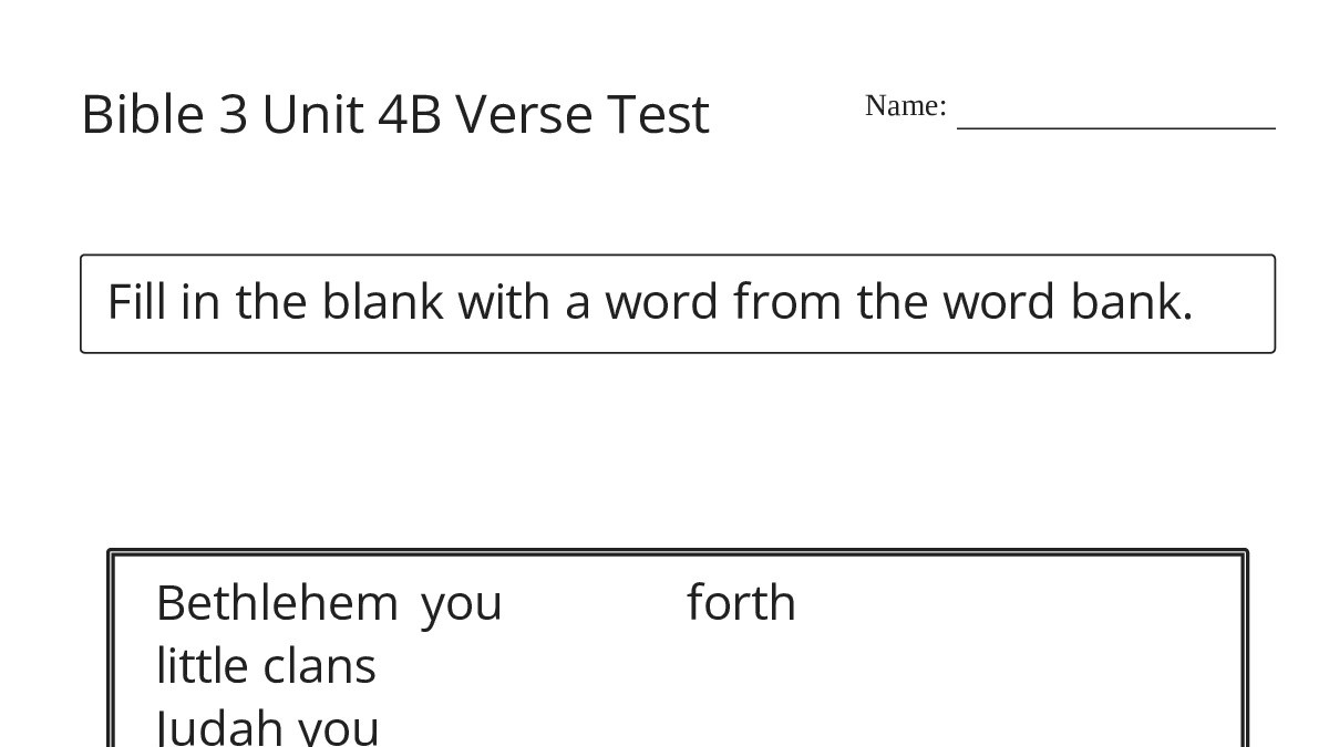 Bible 3 Unit 4B Verse Test - My Worksheet Maker: Create Your Own Worksheets
