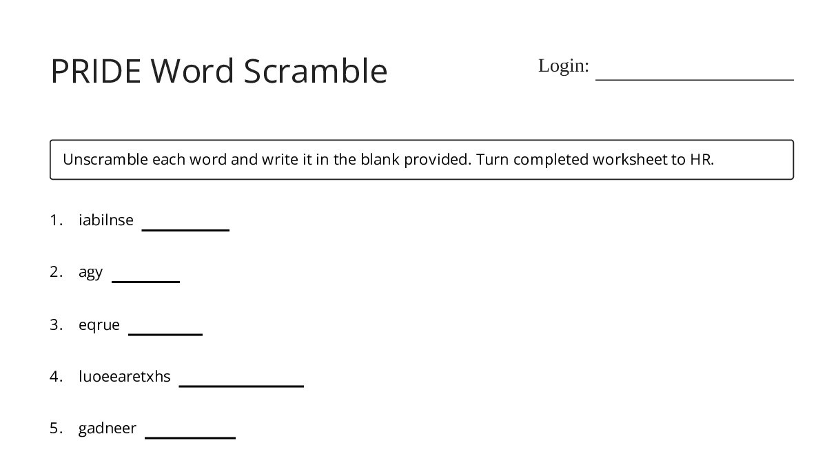 PRIDE Word Scramble - My Worksheet Maker: Create Your Own Worksheets