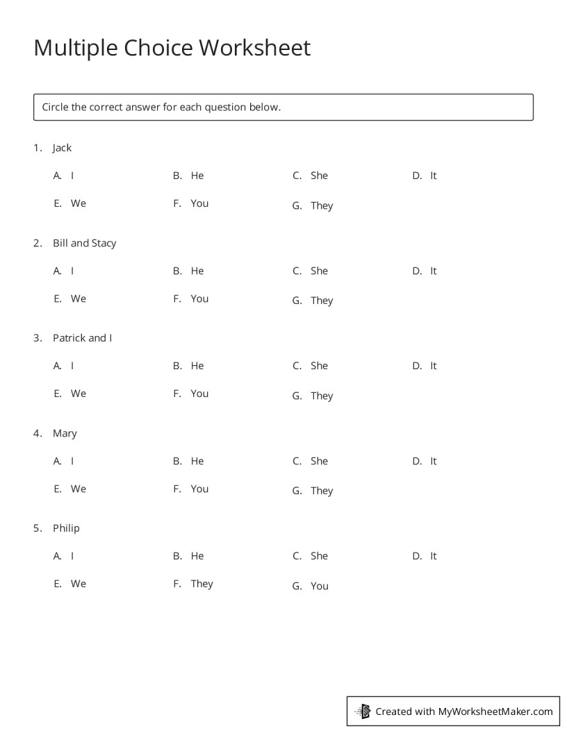 Multiple Choice Worksheet - My Worksheet Maker: Create Your Own Worksheets