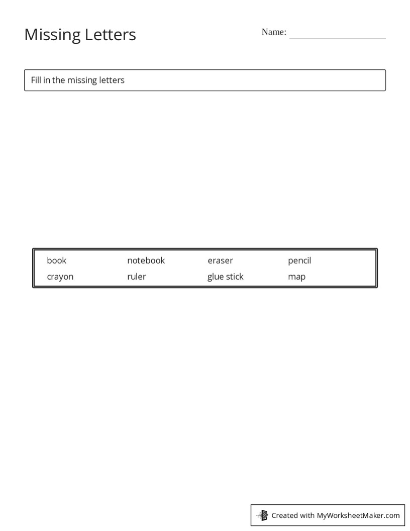 Missing Letters - My Worksheet Maker: Create Your Own Worksheets