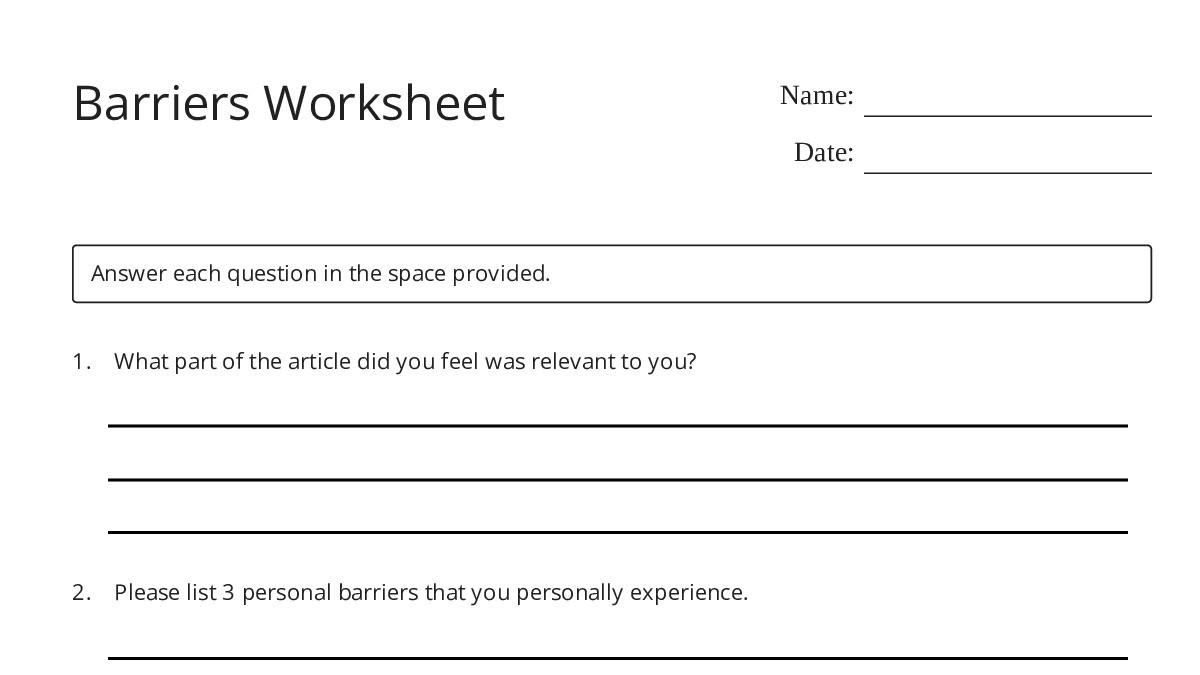 Barriers Worksheet - My Worksheet Maker: Create Your Own Worksheets