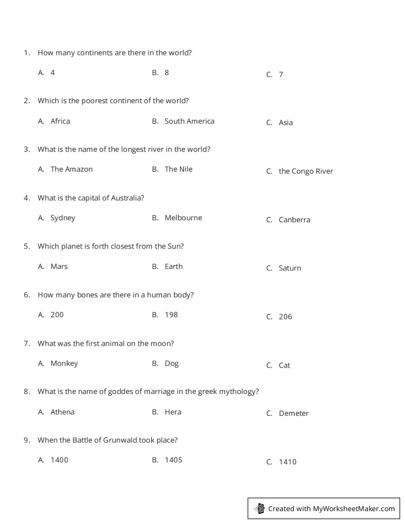 Multiple Choice Worksheet - My Worksheet Maker: Create Your Own Worksheets