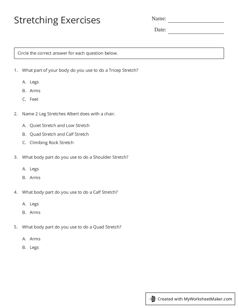 Stretching Exercises - My Worksheet Maker: Create Your Own Worksheets