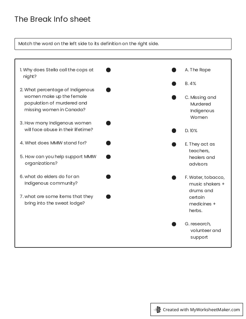 The Break Info sheet - My Worksheet Maker: Create Your Own Worksheets
