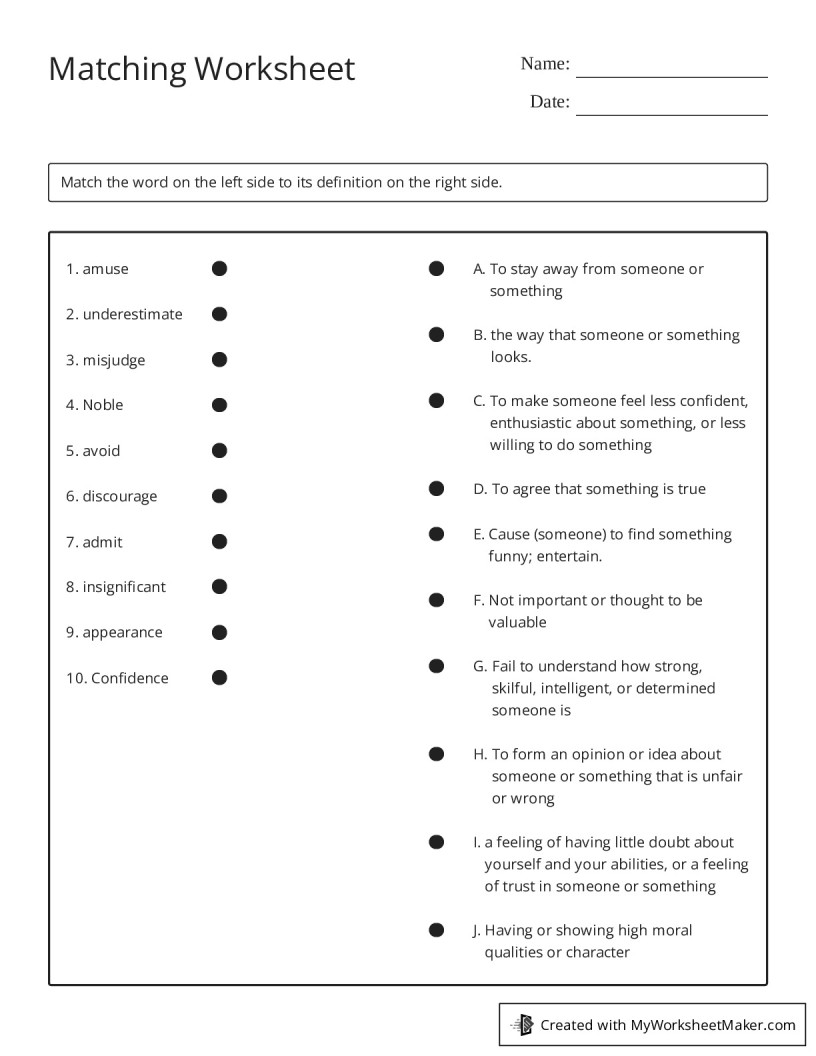 Matching Worksheet - My Worksheet Maker: Create Your Own Worksheets