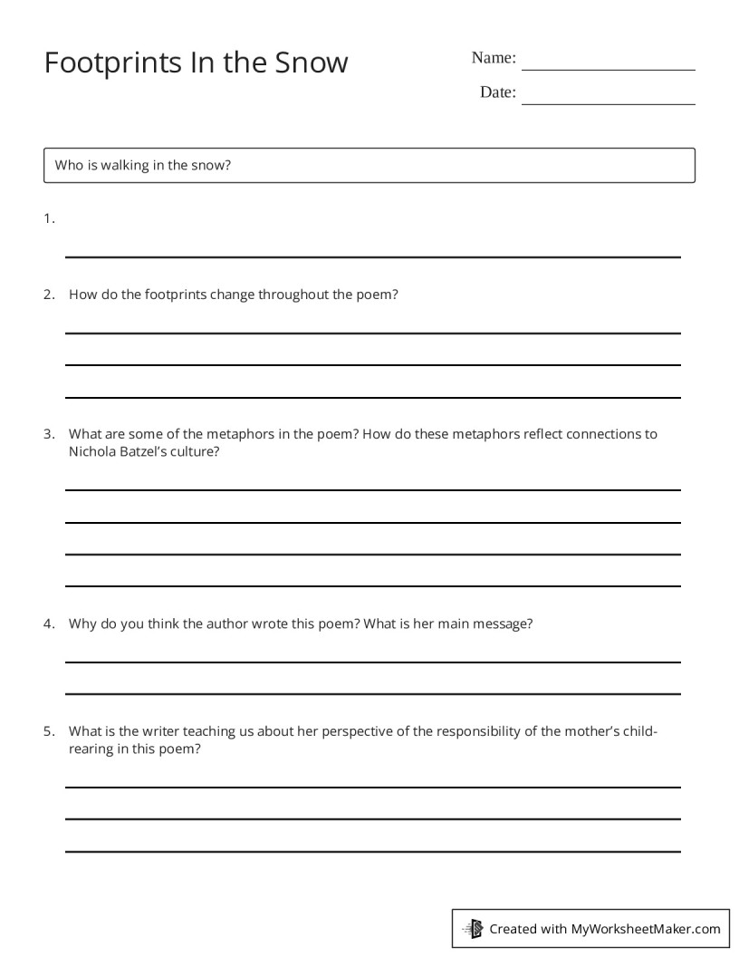 Footprints In the Snow - My Worksheet Maker: Create Your Own Worksheets