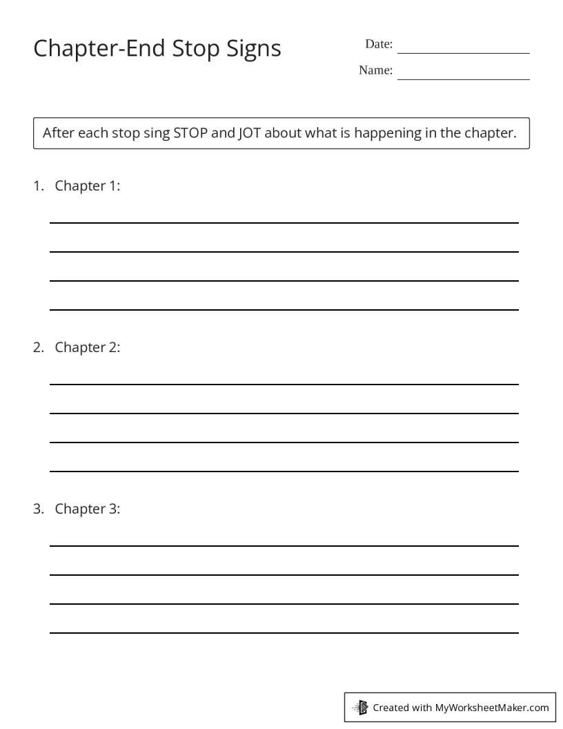 Chapter-End Stop Signs - My Worksheet Maker: Create Your Own Worksheets