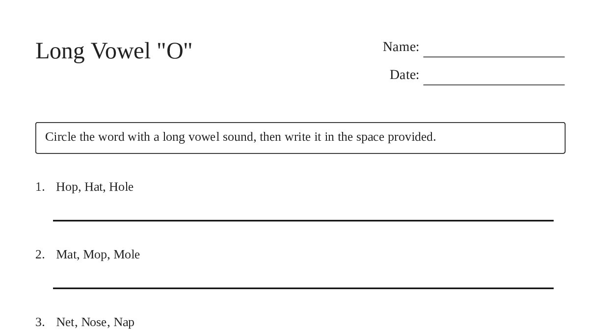 Long Vowel "O" - My Worksheet Maker: Create Your Own Worksheets