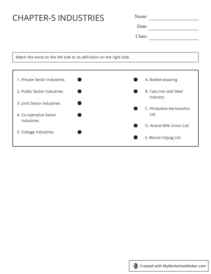 CHAPTER-5 INDUSTRIES - My Worksheet Maker: Create Your Own Worksheets