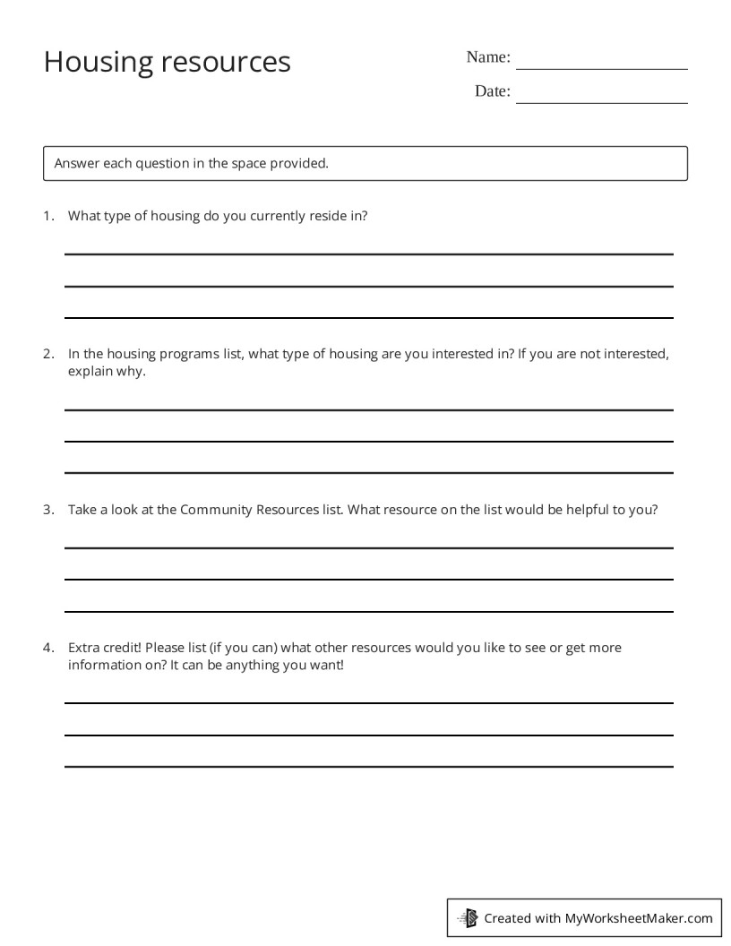 Housing resources - My Worksheet Maker: Create Your Own Worksheets