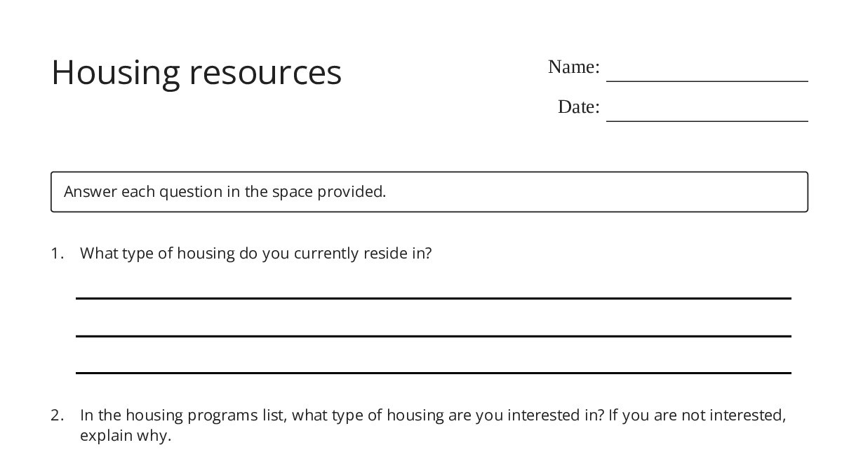 Housing resources - My Worksheet Maker: Create Your Own Worksheets