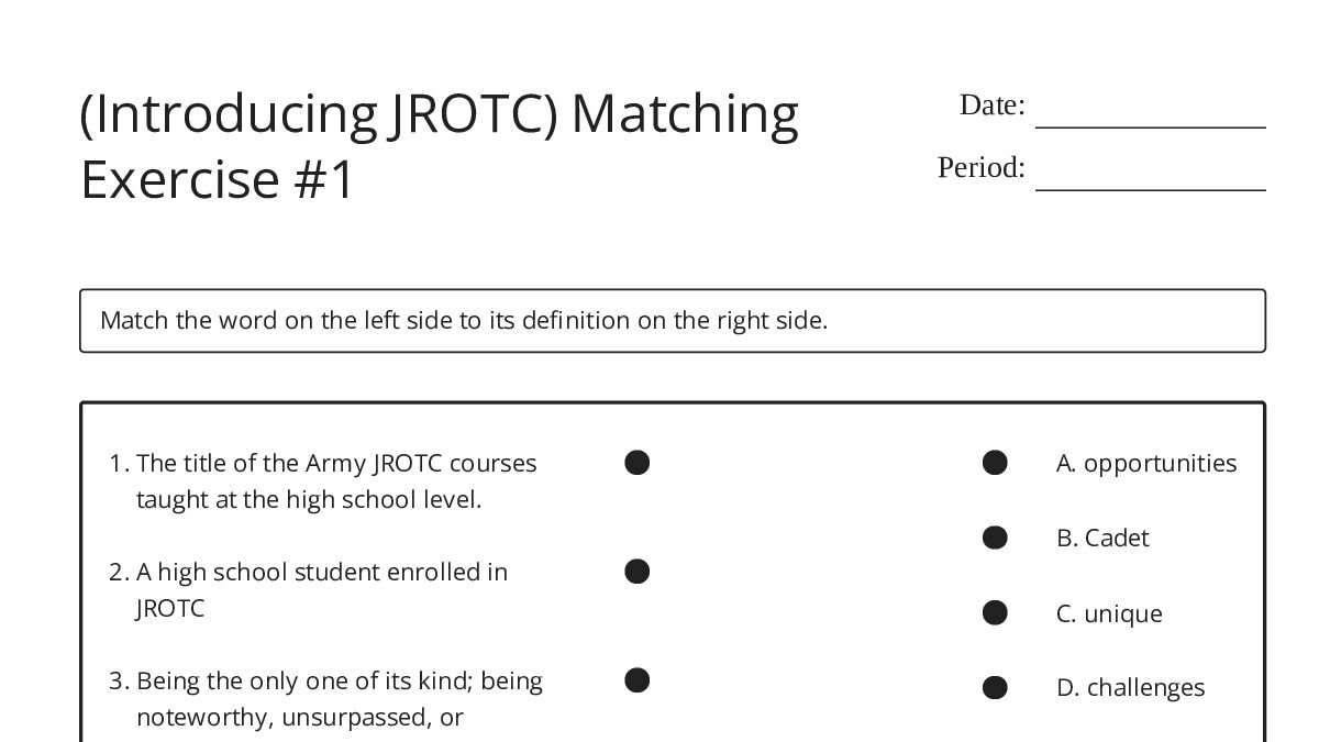 (Introducing JROTC) Matching Exercise #1 - My Worksheet Maker: Create ...