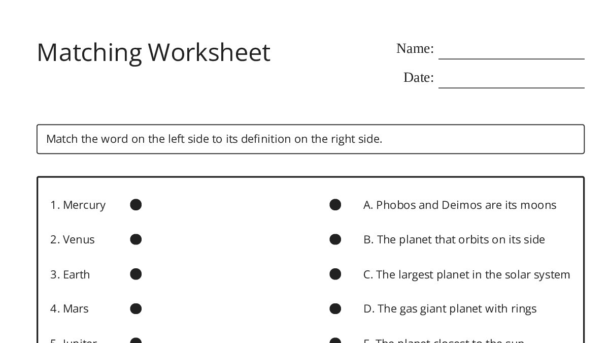 Matching Worksheet - My Worksheet Maker: Create Your Own Worksheets