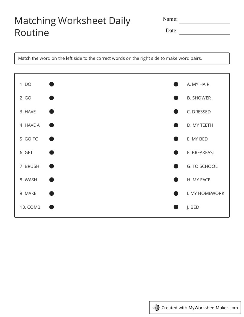 Matching Worksheet Daily Routine - My Worksheet Maker: Create Your Own ...