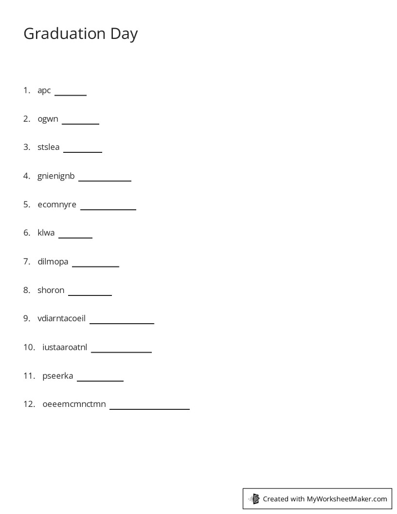 Graduation Day - My Worksheet Maker: Create Your Own Worksheets