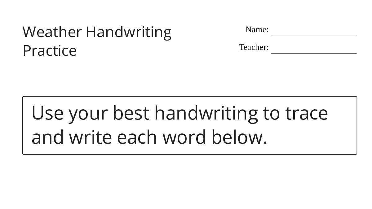 Weather Handwriting Practice - My Worksheet Maker: Create Your Own ...