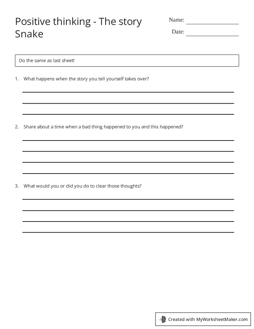 Positive thinking - The story Snake - My Worksheet Maker: Create Your ...