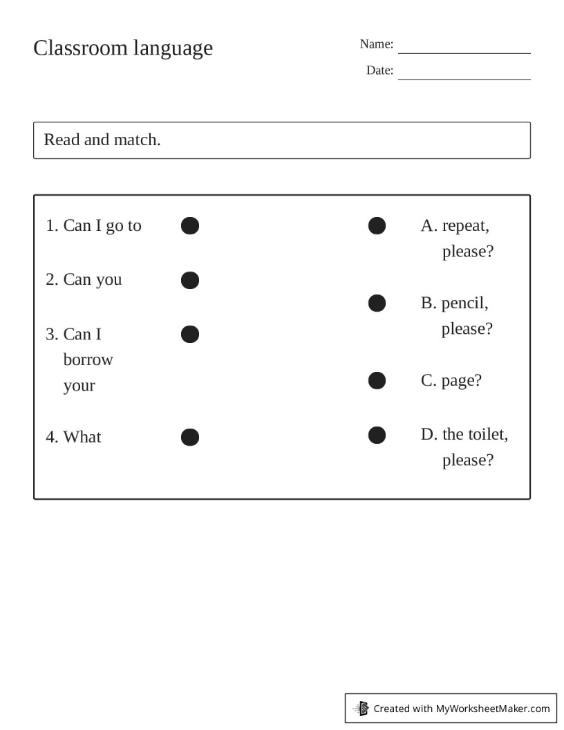 Classroom language - My Worksheet Maker: Create Your Own Worksheets