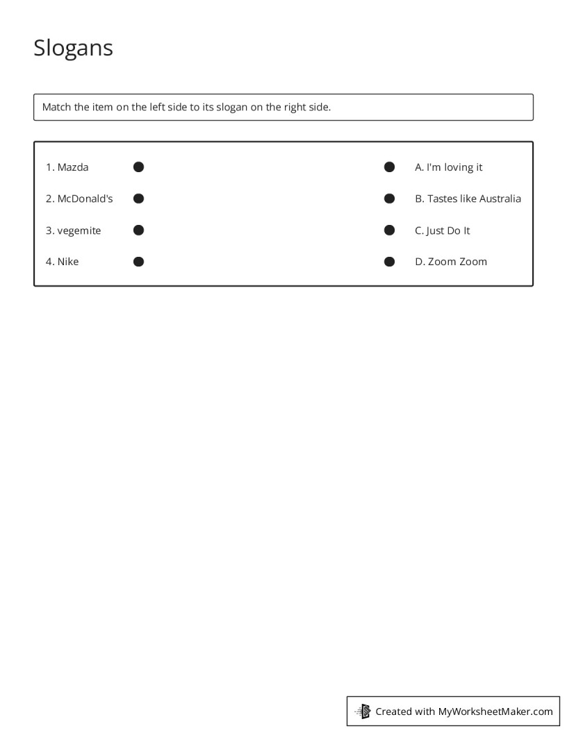 Slogans - My Worksheet Maker: Create Your Own Worksheets