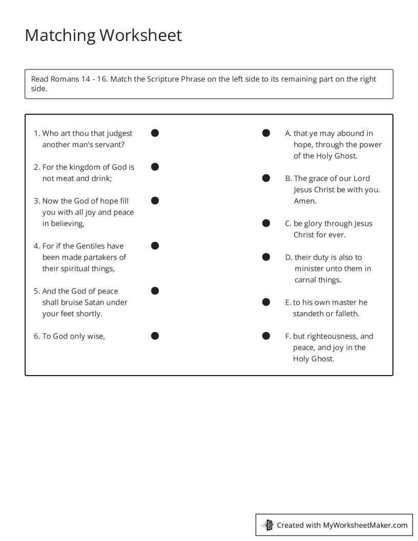 Matching Worksheet - My Worksheet Maker: Create Your Own Worksheets