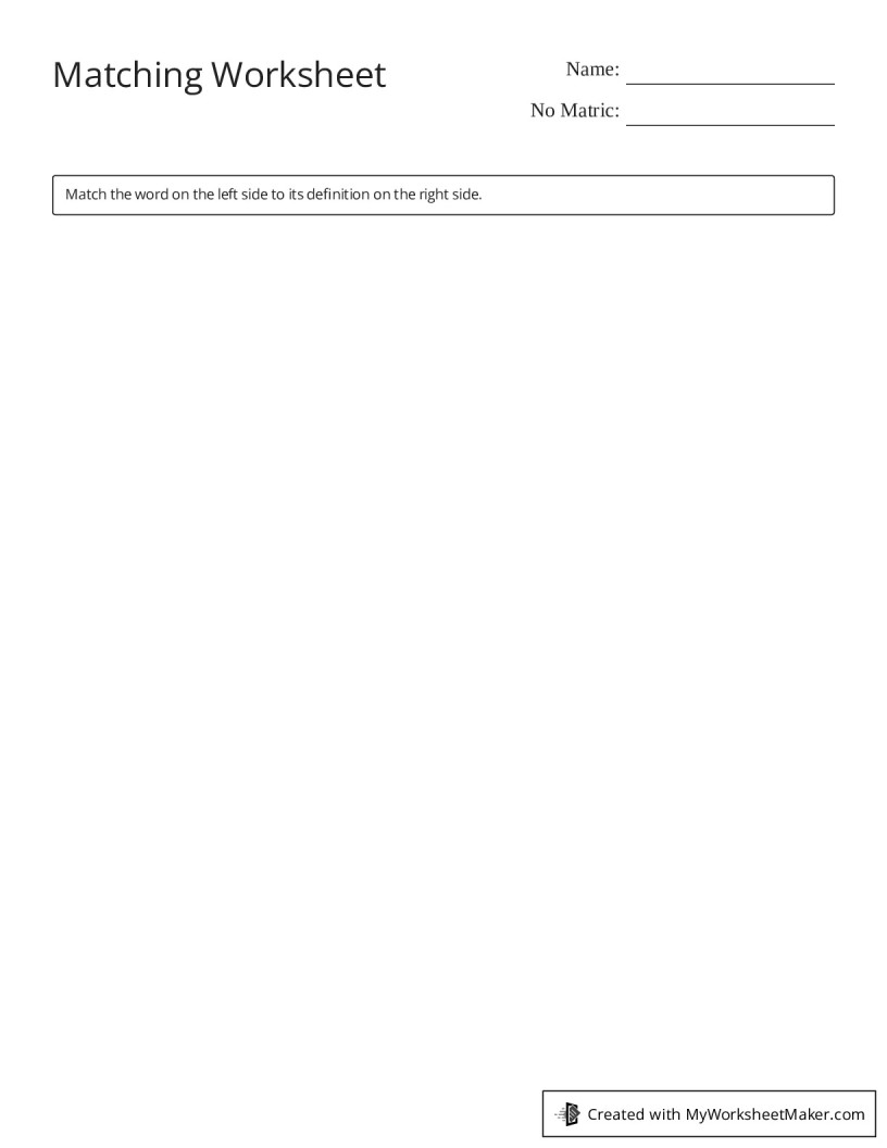 Matching Worksheet - My Worksheet Maker: Create Your Own Worksheets