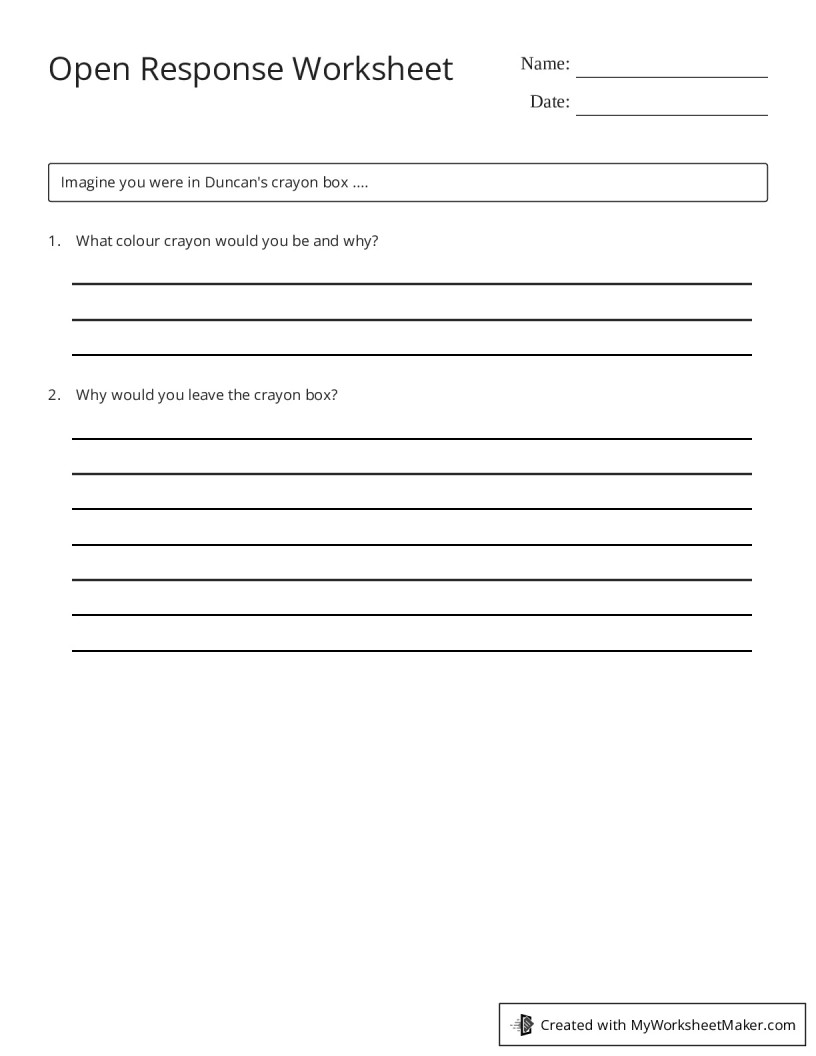 Open Response Worksheet - My Worksheet Maker: Create Your Own Worksheets