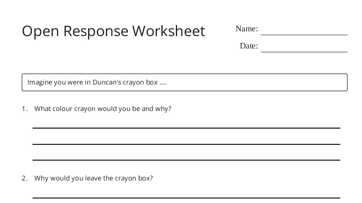 Open Response Worksheet - My Worksheet Maker: Create Your Own Worksheets