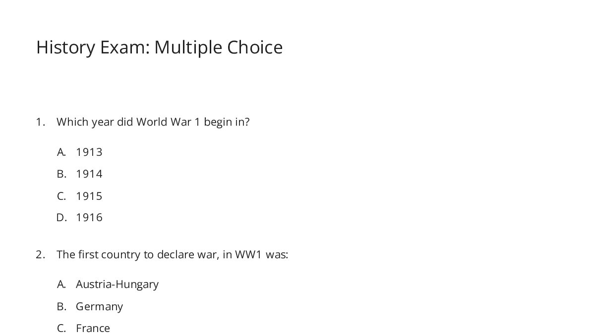 History Exam: Multiple Choice - My Worksheet Maker: Create Your Own ...