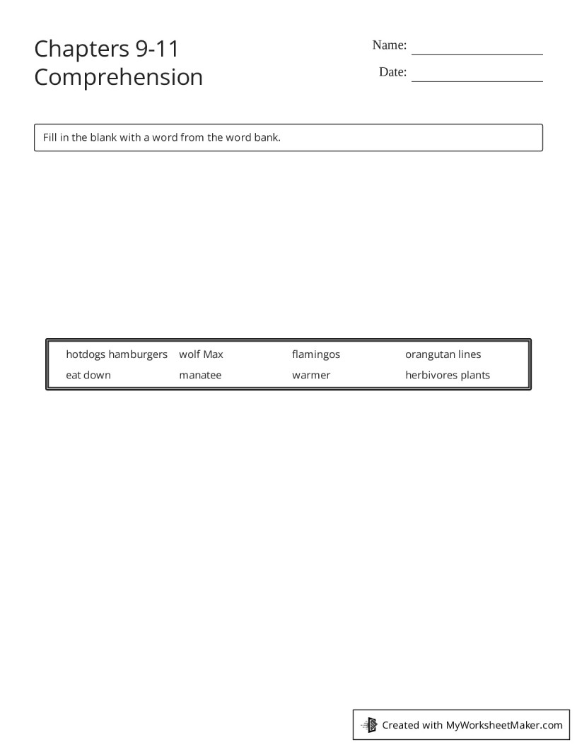 Chapters 9-11 Comprehension - My Worksheet Maker: Create Your Own ...