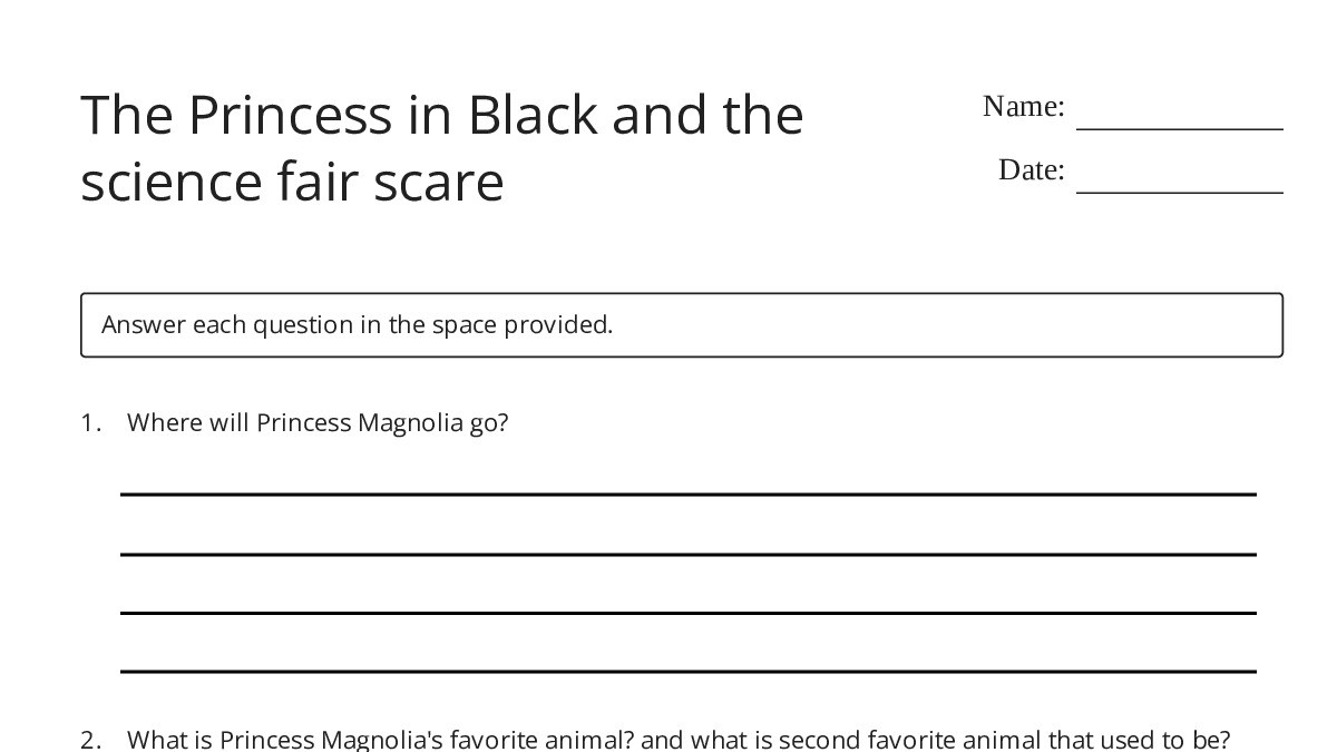 The Princess in Black and the science fair scare - My Worksheet Maker ...