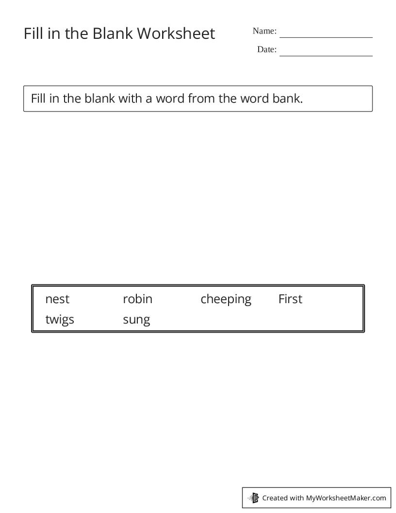 Fill in the Blank Worksheet - My Worksheet Maker: Create Your Own ...