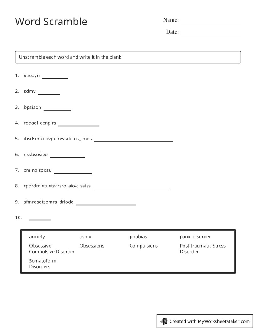 Word Scramble - My Worksheet Maker: Create Your Own Worksheets