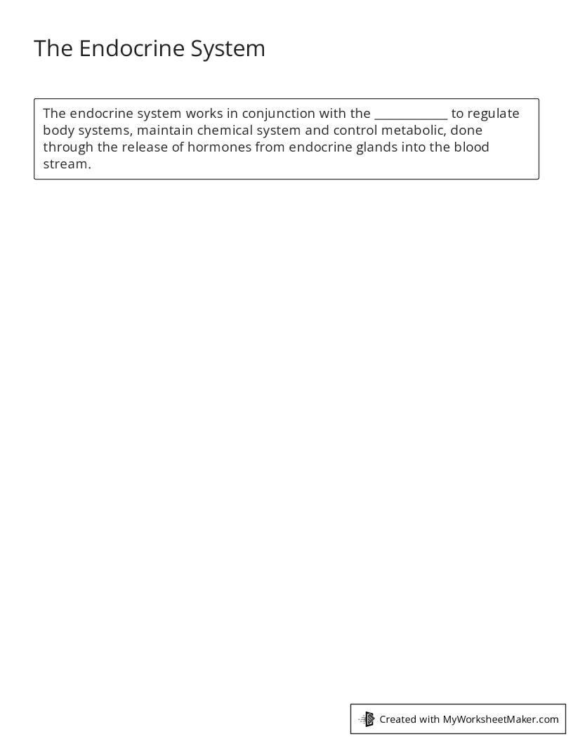 The Endocrine System - My Worksheet Maker: Create Your Own Worksheets