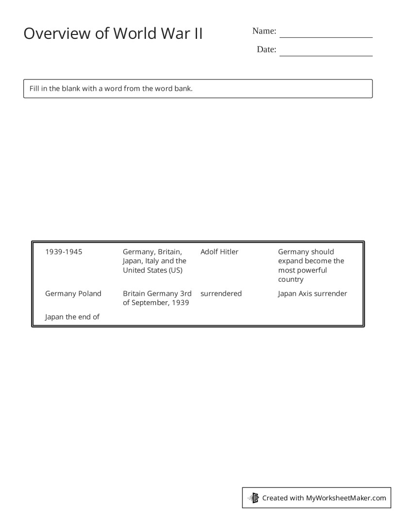 Overview of World War II - My Worksheet Maker: Create Your Own Worksheets