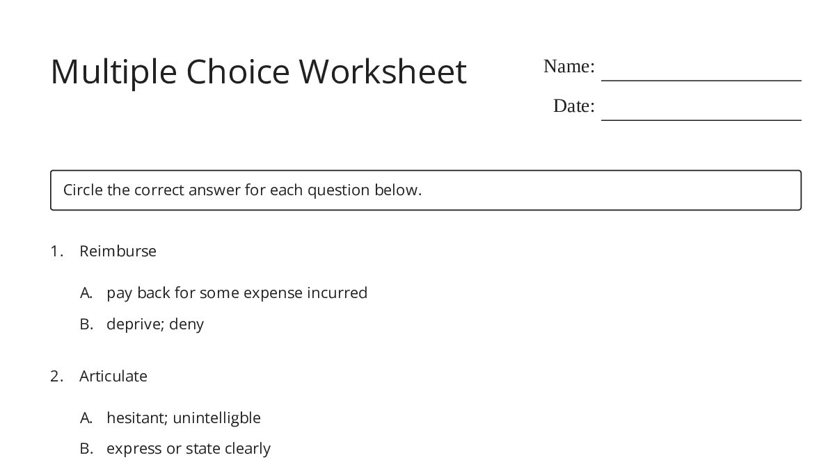 Multiple Choice Worksheet - My Worksheet Maker: Create Your Own Worksheets