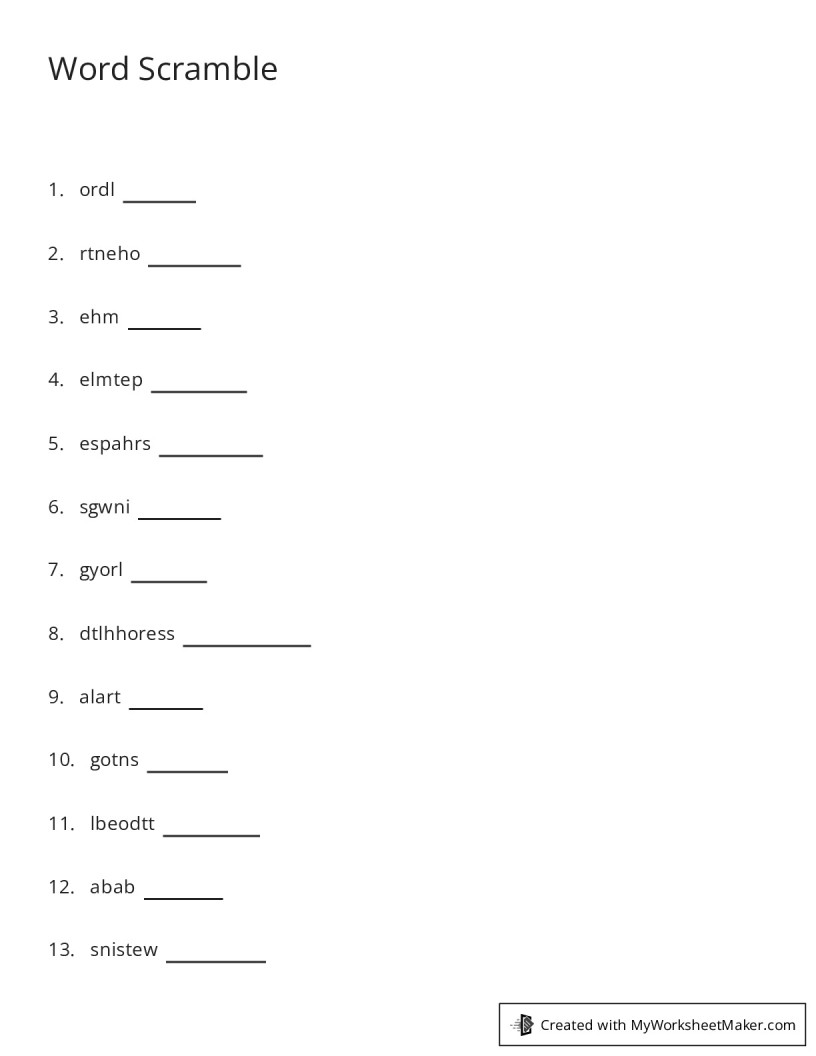Word Scramble - My Worksheet Maker: Create Your Own Worksheets