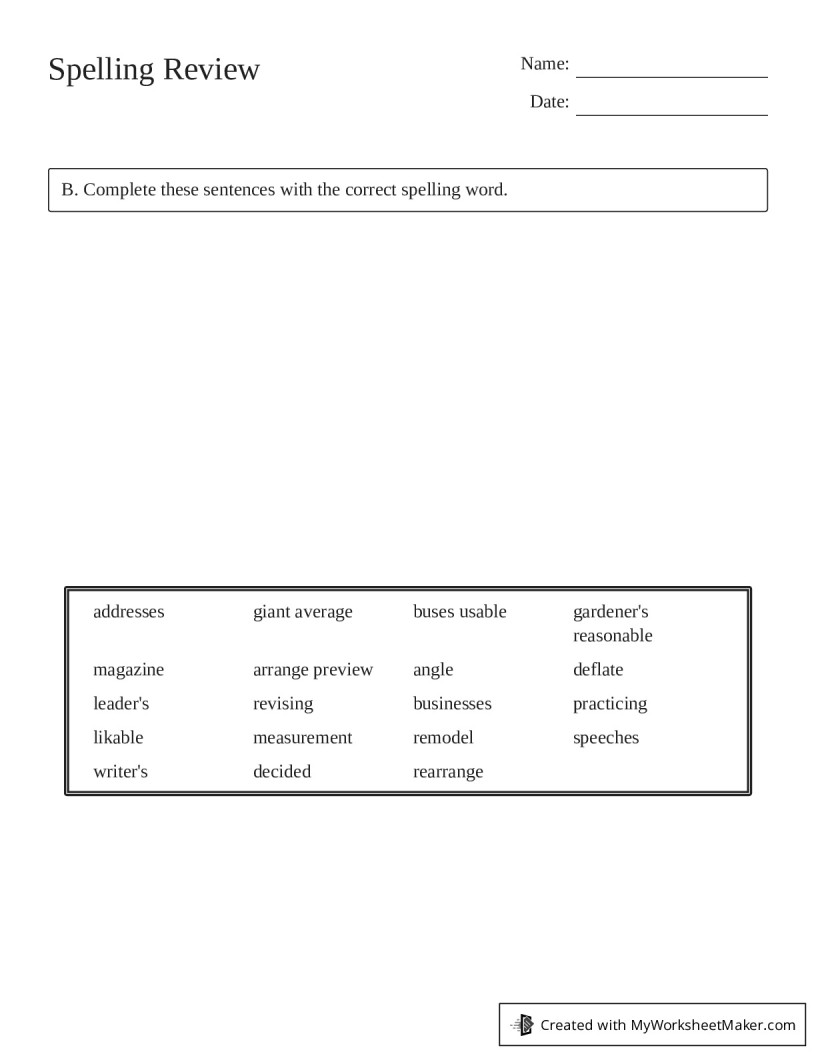 Spelling Review - My Worksheet Maker: Create Your Own Worksheets