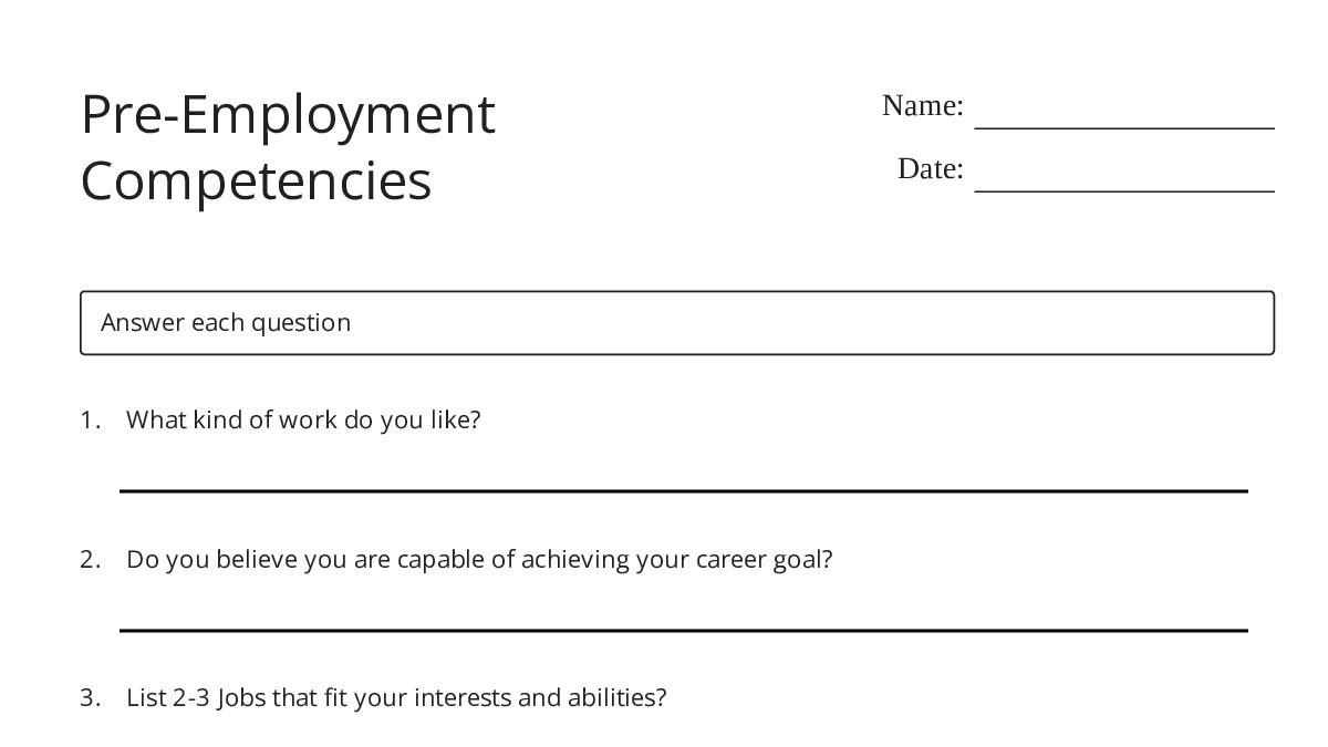 Pre-Employment Competencies - My Worksheet Maker: Create Your Own ...