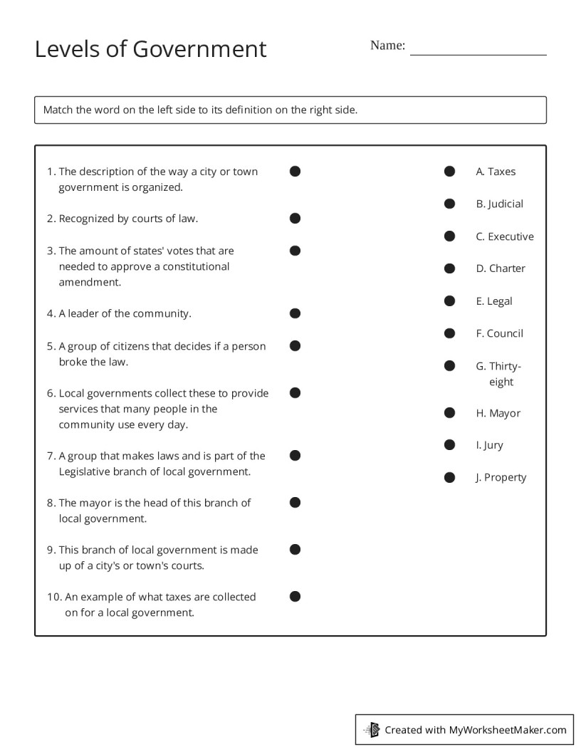Levels of Government - My Worksheet Maker: Create Your Own Worksheets