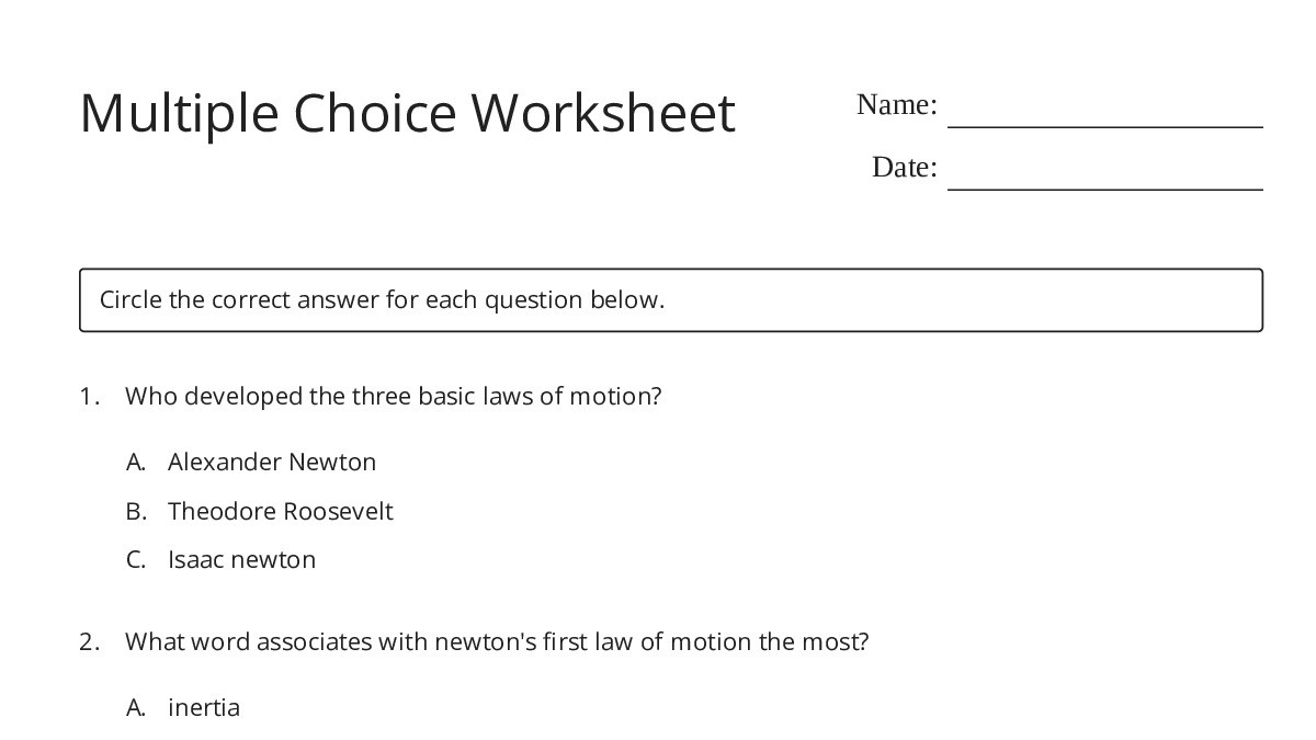 Multiple Choice Worksheet - My Worksheet Maker: Create Your Own Worksheets