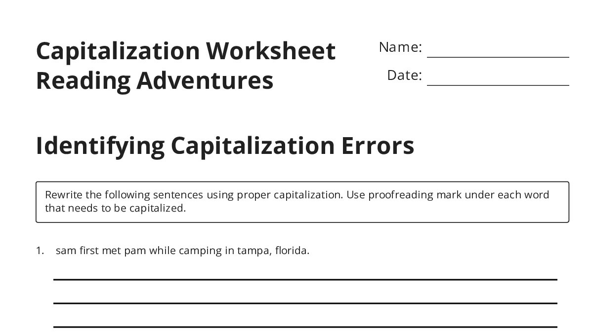 Capitalization Worksheet Reading Adventures - My Worksheet Maker: Create Your Own Worksheets
