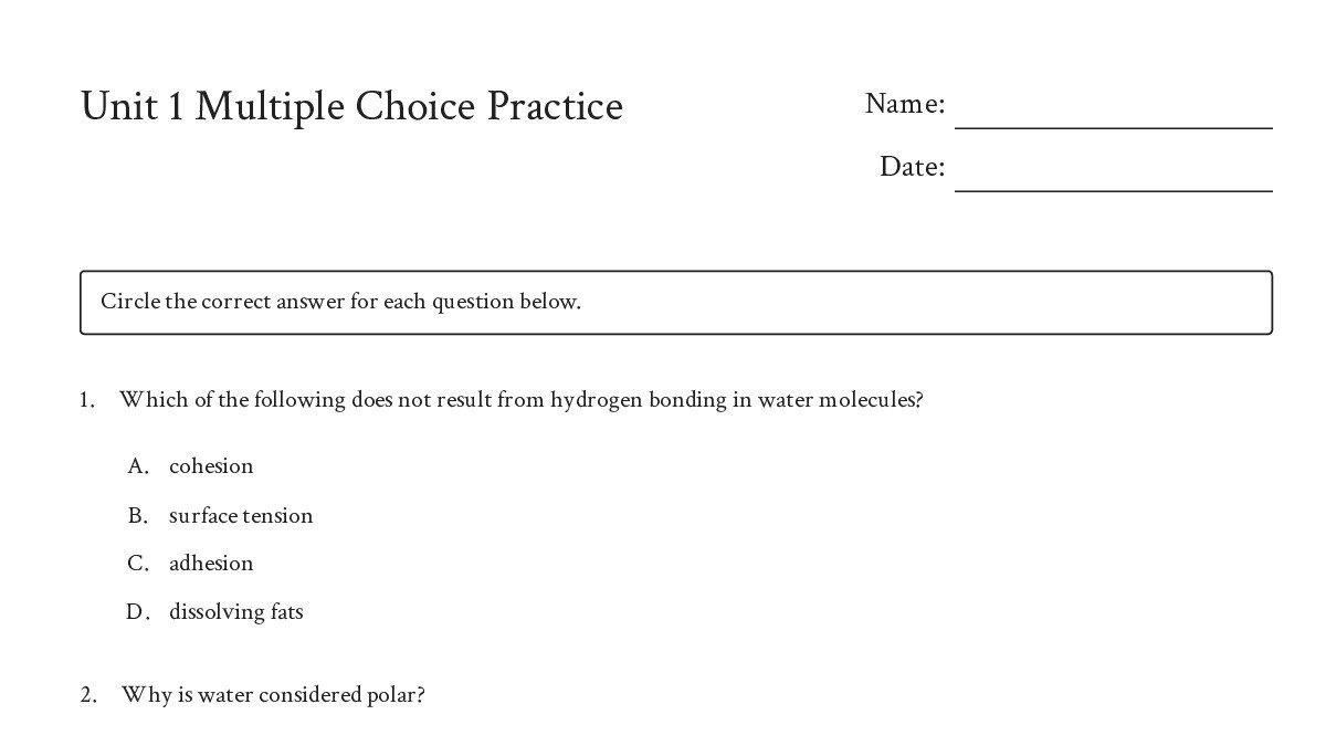 Unit 1 Multiple Choice Practice - My Worksheet Maker: Create Your Own ...