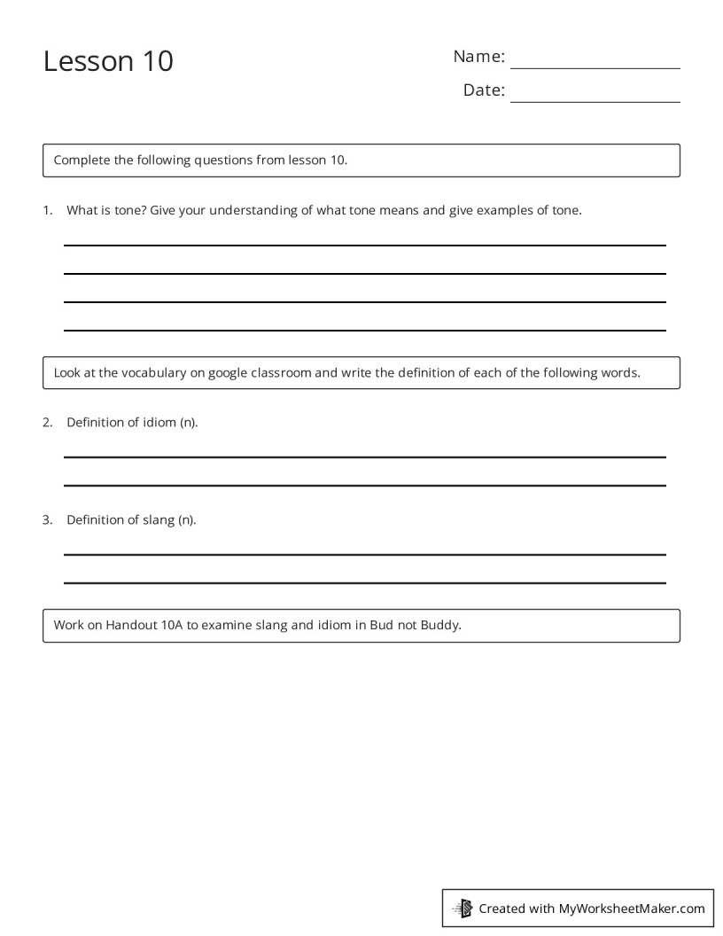 Lesson 10 - My Worksheet Maker: Create Your Own Worksheets