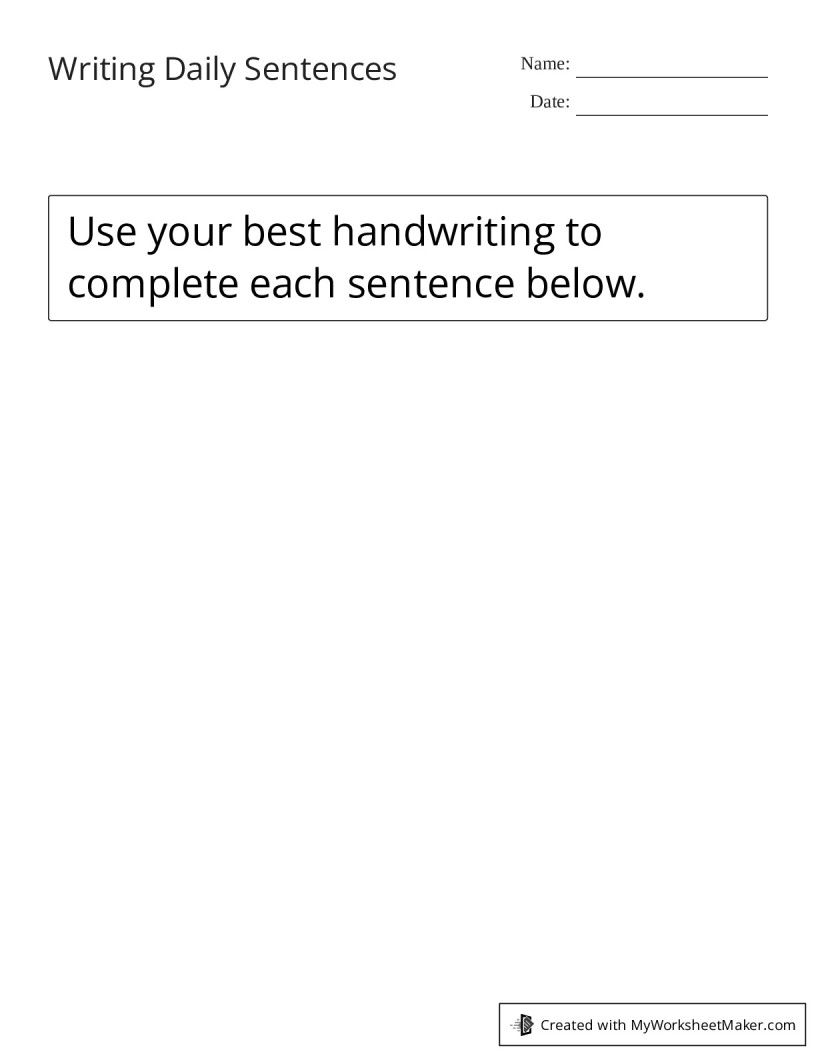 Writing Daily Sentences - My Worksheet Maker: Create Your Own Worksheets